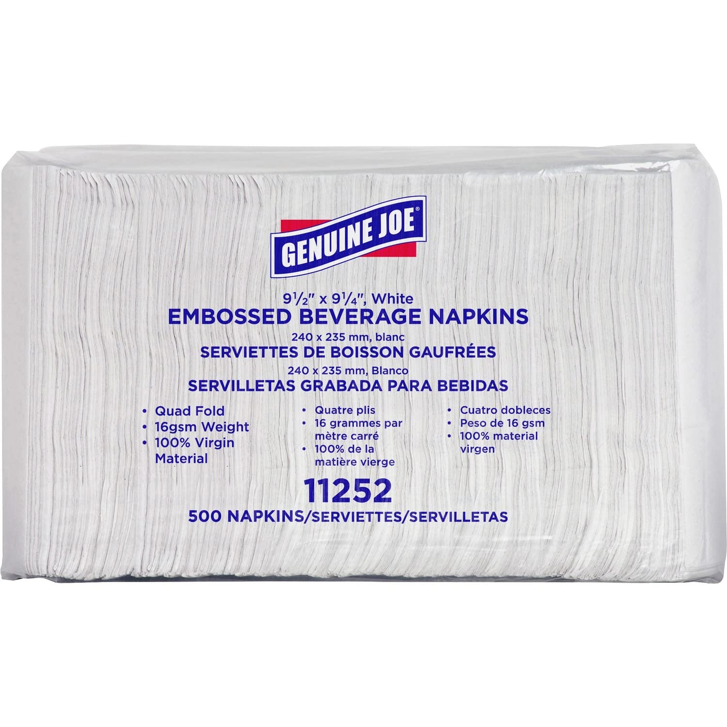Genuine Joe Quad-fold Square Beverage Napkins , pack of 8 (4000ct)