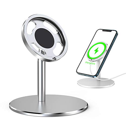 Aluminum Cell Phone Stand for MagSafe Charger,Compatible with Apple MagSafe Cradle Work with iPhone 12/Pro/Pro Max/Mini,Stable Desk Dock Mount Holder for MagSafe 2020 (Silver)