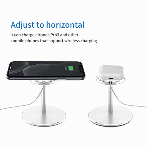 Aluminum Cell Phone Stand for MagSafe Charger,Compatible with Apple MagSafe Cradle Work with iPhone 12/Pro/Pro Max/Mini,Stable Desk Dock Mount Holder for MagSafe 2020 (Silver)