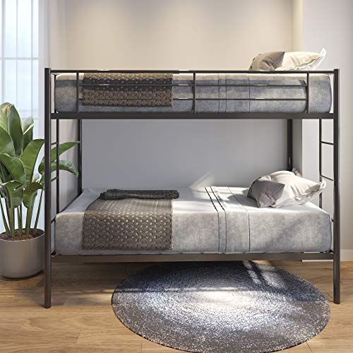 Olela Twin Over Twin Metal Bunk Beds,Heavy Duty Steel Bed Frame with Safety Rail and 2 Ladders for Boys Girls Adults Dormitory Bedroom,No Box Spring Needed,Black