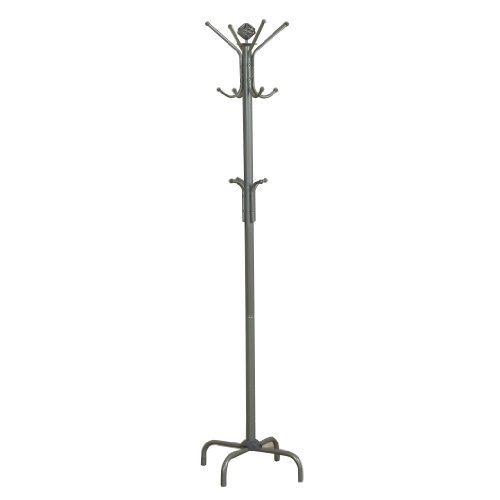 Monarch Specialties 2007, Hall Tree, Free Standing, 12 Hooks, Entryway, Bedroom, Metal, Grey, Contemporary, Modern Coat Rack, 19" L x 19" W x 70" H, Silver