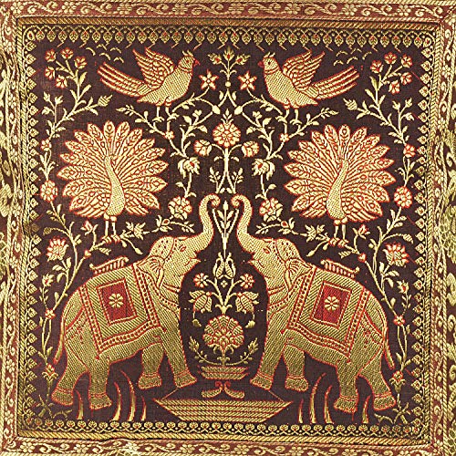 DecorHack by Arusaya Elephant Design Solid Silk Brocade 17 X 17 Inch Sofa Décor Throw Pillowcase (Brown)