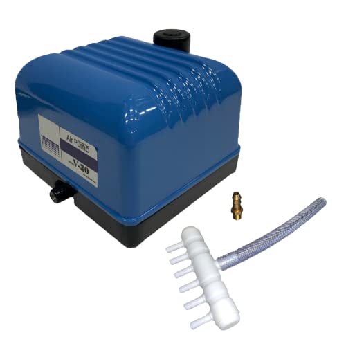 Blue Diamond Pumps V30 Aquarium Air Pump with 6 Outlet Manifold, Hydroponic Air Pump Aerator Will Oxygenate Your Fish Tank or Plant Life System, Designed to Run Several Air Stones from a Single Pump