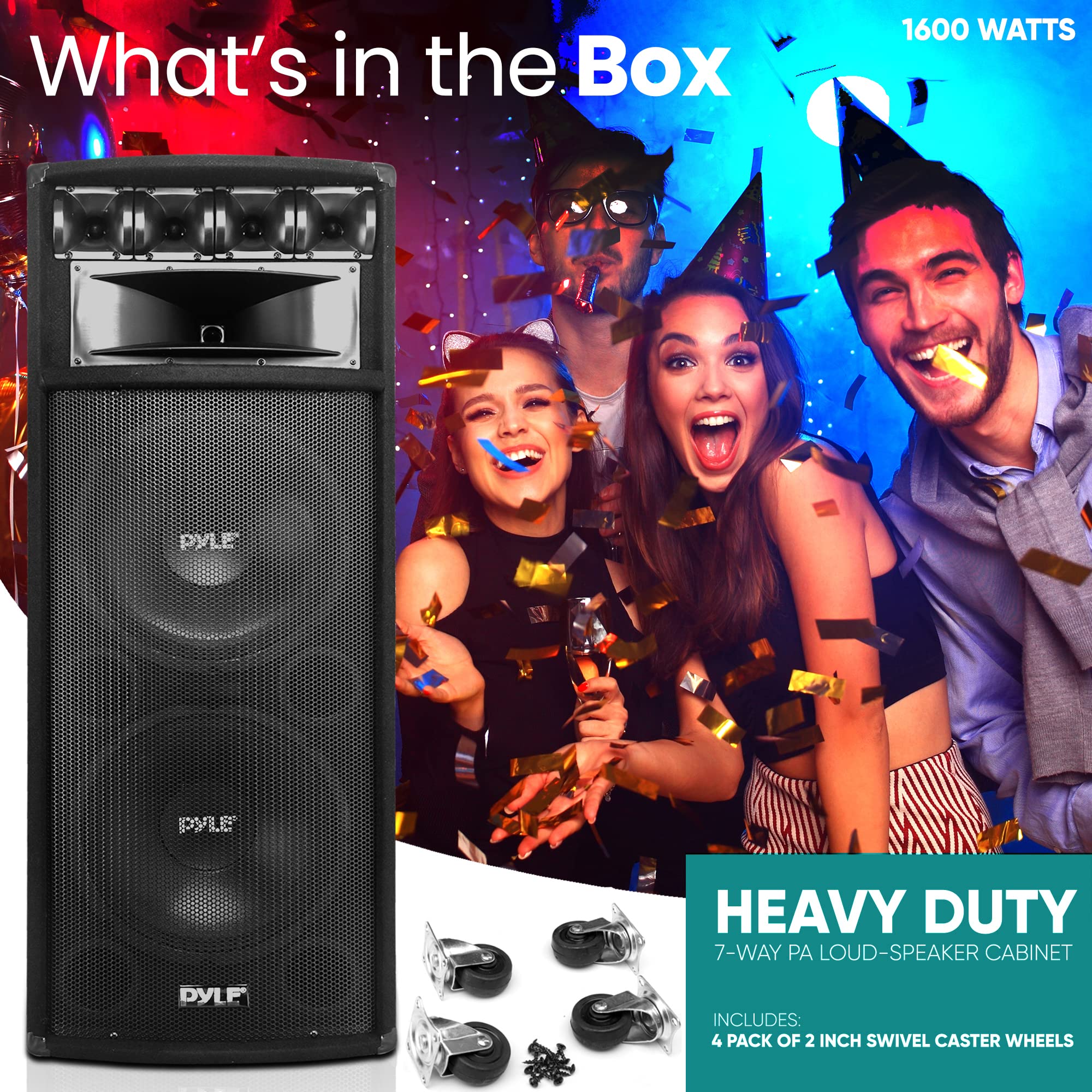 Pyle Portable Cabinet PA Speaker System - 1600 Watt Outdoor Stereo Sound Speakers w/ Dual 12" Woofers, 3.4" Piezo Tweeters, 5"x12" Super Horn Midrange, Crossover Network