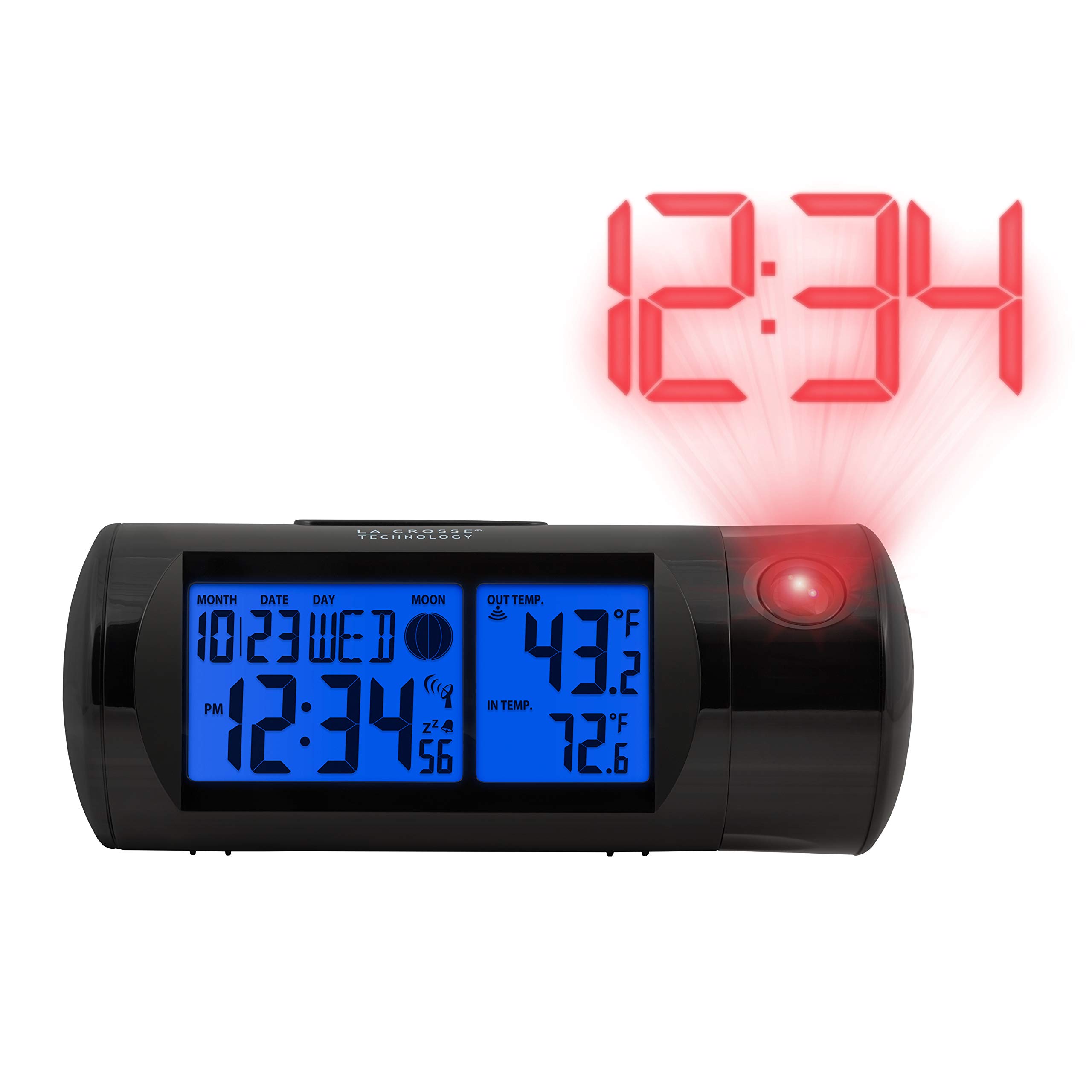 La Crosse Technology 616-143 Projection Alarm Clock with Backlight with in/Out Temp, 7.09" L x 2.87" H, Black