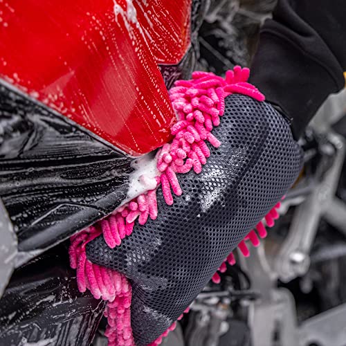 Muc-Off 2-in-1 Microfiber Wash Mitt - Wash Mitt for Car Washing and Bike Cleaning - Chenille Cleaning Mitt with Waffle Sponge for Bugs and Tar