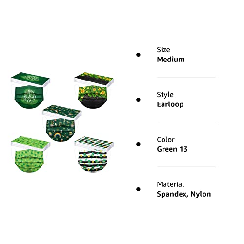 50PC St Patricks Day Disposable Face Mask for Adults Women Protection Breathable with Cute Shamrock Gnome Designs Mask (Green 13)
