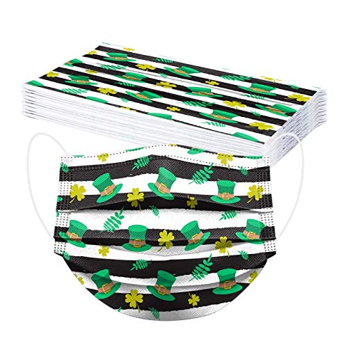 50PC St Patricks Day Disposable Face Mask for Adults Women Protection Breathable with Cute Shamrock Gnome Designs Mask (Green 13)