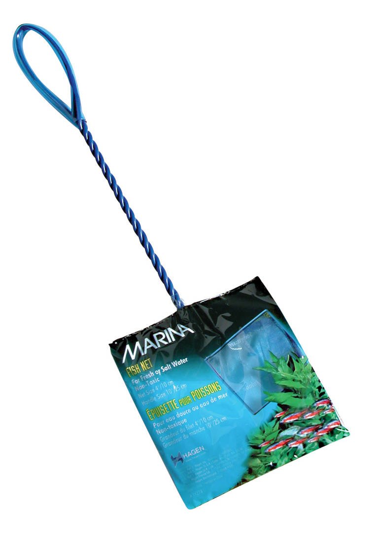 Marina 4-Inch Blue Fine Nylon Net with 10-Inch Handle, Aquarium Maintenance Tool, Blue, 11274