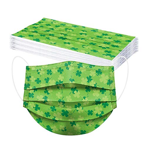 50PC St Patricks Day Disposable Face Mask for Adults Women Protection Breathable with Cute Shamrock Gnome Designs Mask (Green 13)