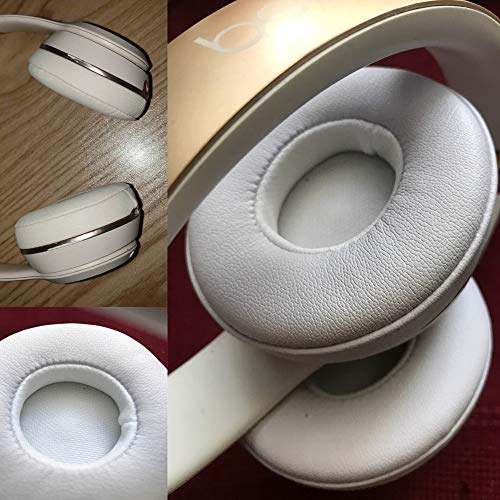 Beats Solo 3 Wireless Ear Pads Replacement, BUTIAO Protein Leather Memory Foam Headphone Earpads Ear Cushion Pad for Beats by Dre Solo 3 Wireless & Solo 2 Wireless Over Ear Headsets (White)