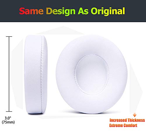 Beats Solo 3 Wireless Ear Pads Replacement, BUTIAO Protein Leather Memory Foam Headphone Earpads Ear Cushion Pad for Beats by Dre Solo 3 Wireless & Solo 2 Wireless Over Ear Headsets (White)