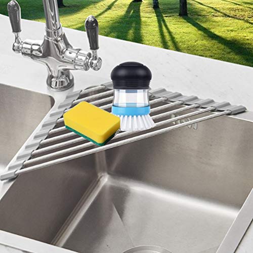 Sink Sponge Holder, Multipurpose Roll up Drying Rack for Sink Corner-Gray