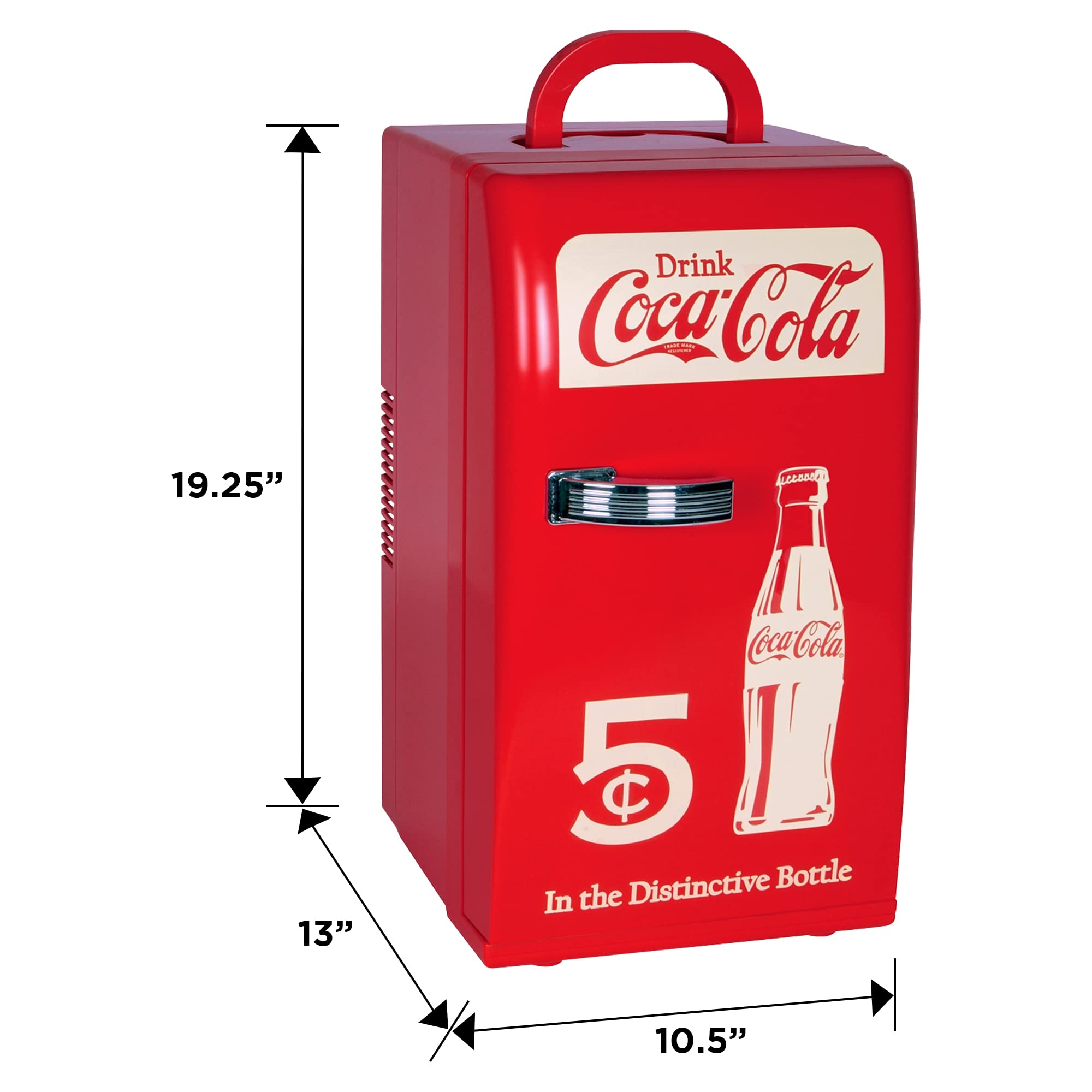 Coca Cola Retro Mini Fridge 18 Can Beverage Cooler Portable Compact Refrigerator for Home Office Dorm Travel Thermoelectric Energy Efficient Quiet Operation Small Appliance