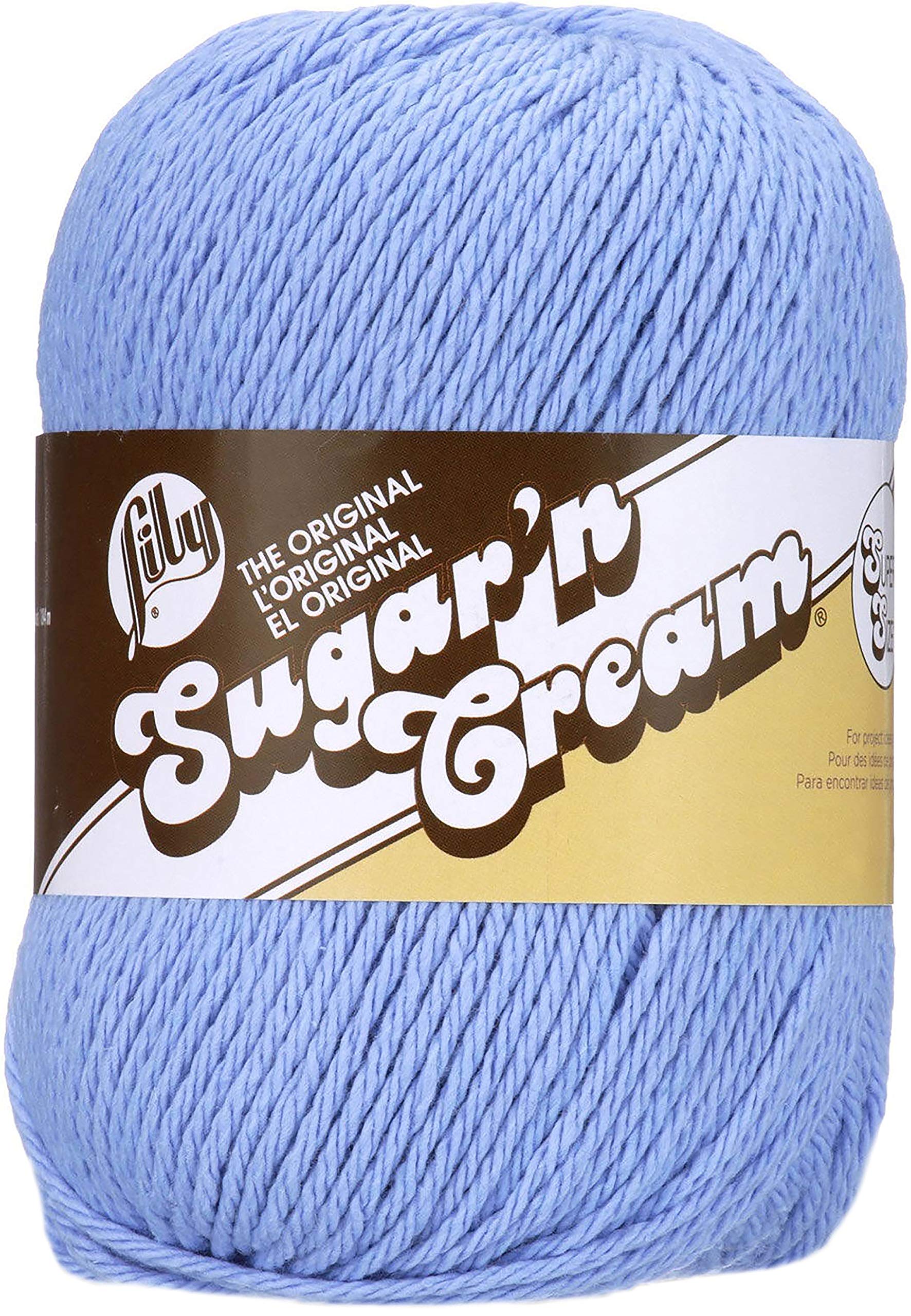 Lily 10201818083 Sugar 'N Cream Super Size Solid Yarn, 4oz, Gauge 4oz Medium, 100% Cotton, Big Ball - Cornflower - Machine Wash & Dry