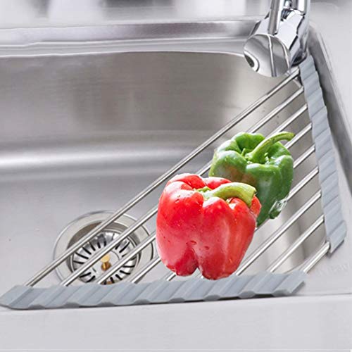 Sink Sponge Holder, Multipurpose Roll up Drying Rack for Sink Corner-Gray