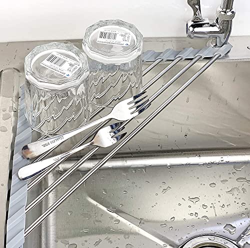 Sink Sponge Holder, Multipurpose Roll up Drying Rack for Sink Corner-Gray