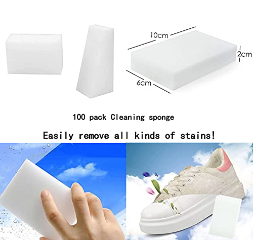 SmilePowo 100 Pack Magic Cleaning Sponges Eraser,Multi-Functional Premium Melamine Sponge Foam Cleaning Pads,Dish,Household Cleaning Sponge for Kitchen,Furniture,Bathroom(Universal Cleaner)