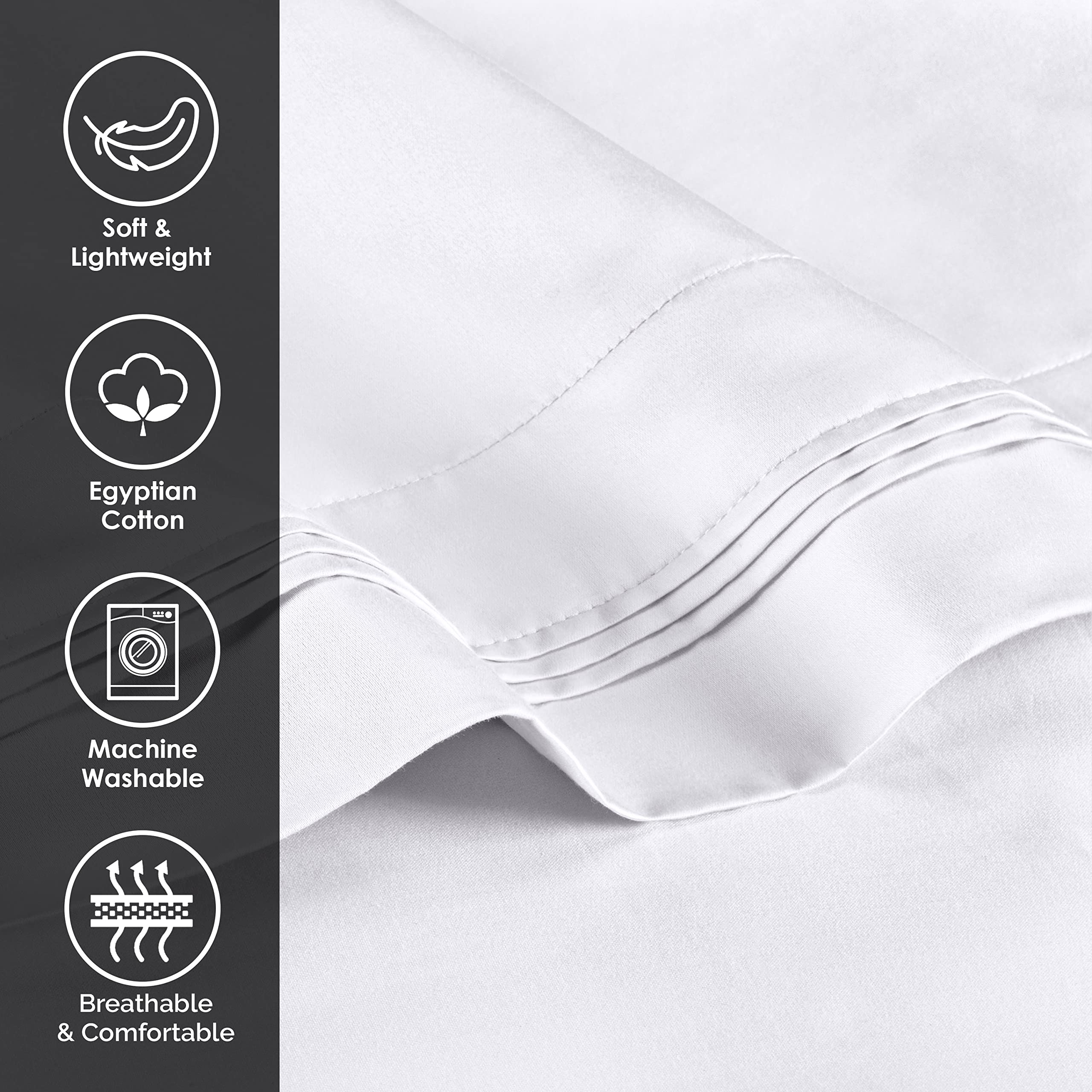SUPERIOR 1000 Thread Count Egyptian Cotton Pillowcase Set, Pillow Covers for All Pillows and Sleepers, Soft Pillowcases for Bed Fashion, Basics, Large Cases, 2-Piece Set- Standard, White