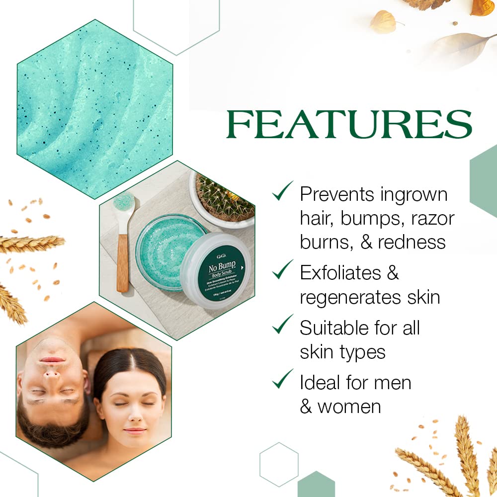 GiGi No Bump Body Scrub - Exfoliating Scrub for Ingrown Hair & Razor Bumps, Pre & Post-Waxing Treatment, Smooths Skin & Prevents Irritation, 6 oz, 1 Pack