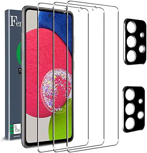 Ferilinso [5 Pack 3 Pack Screen Protector + 2 Pack Camera Lens Protector for Samsung Galaxy A52 4G&5G/ A52s 5G [HD] [Tempered-Glass] [Case Friendly] [Anti-Fingerprint] [Easy Installation]
