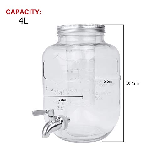 Beverage Dispenser Mason Jar with Lid Leak free 1 Gallon, Entertainment Glassware for Water, Juice, Cold Drinks & More