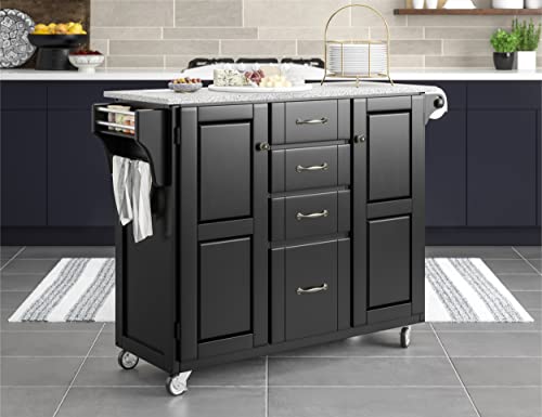 Home Styles Large Mobile Create-a-Cart Black Finish Two Door Cabinet Kitchen Cart with Salt and Pepper Granite Top, Adjustable Shelving