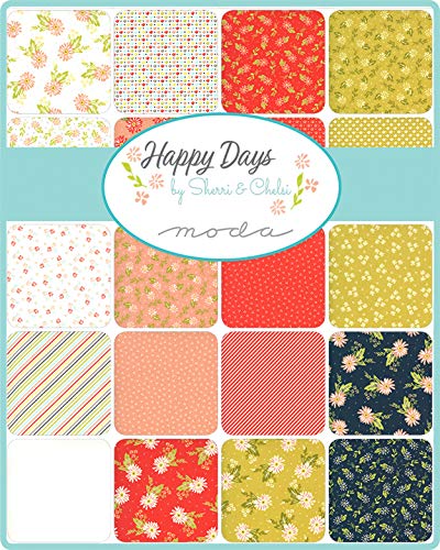 Happy Days Mini Charm Pack by Sherri & Chelsi; 42-2.5 Inch Precut Fabric Quilt Squares