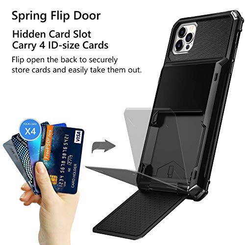Vofolen Compatible with iPhone 12 Pro Max Case 5G Wallet 4-Card ID Slot Credit Card Holder Flip Hidden Pocket Dual Layer Hybrid TPU Bumper Armor Protective Hard Shell Back Cover Black