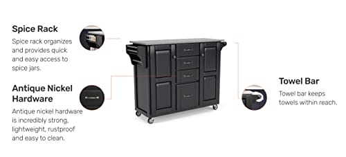 Home Styles Large Mobile Create-a-Cart Black Finish Two Door Cabinet Kitchen Cart with Salt and Pepper Granite Top, Adjustable Shelving