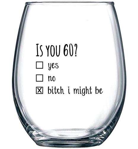 60th Birthday Gifts for Women and Men Wine Glass - Funny Is You 60 Gift Idea for Mom Dad Husband Wife – 60 Year Old Party Supplies Decorations for Him, Her - 15oz