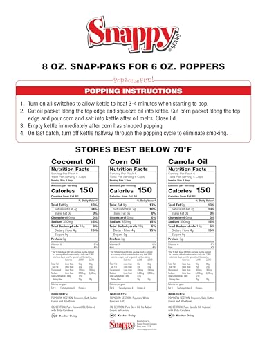 Snappy Snap-Paks, Yellow Popcorn Packs for 6 oz Popcorn Machine with Coconut Oil, 8 oz, 24 Count
