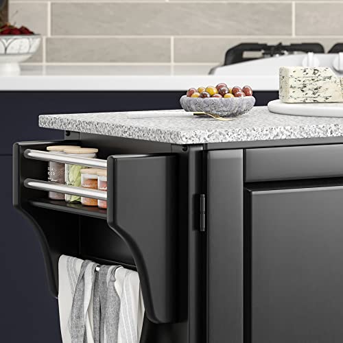 Home Styles Large Mobile Create-a-Cart Black Finish Two Door Cabinet Kitchen Cart with Salt and Pepper Granite Top, Adjustable Shelving