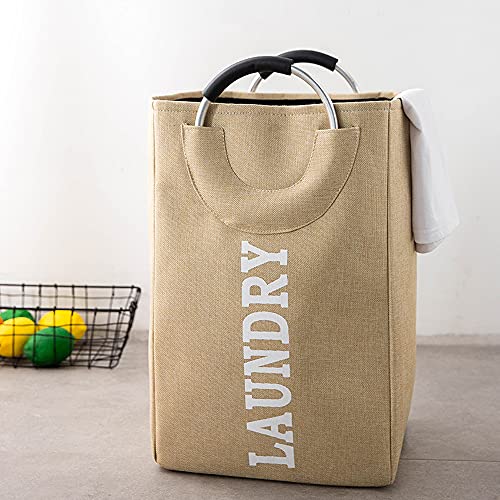 FROPACKZO 45L Collapsible Storage Laundry Hamper Folding Laundry Baskets laundry bag, With Metal handle, Bedroom Storage Toys Clothing Organization (Color : Beige)