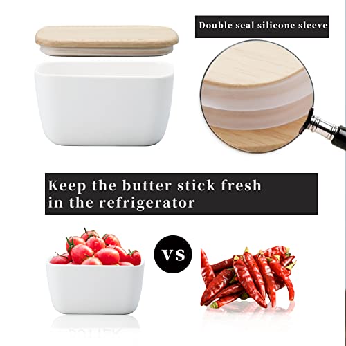 HAOTOP Porcelain Butter Dish Perfect for 4 Sticks of Butter,Butter Container Large Ceramics Butter Holder with Lid (White)