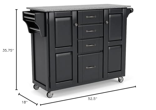 Home Styles Large Mobile Create-a-Cart Black Finish Two Door Cabinet Kitchen Cart with Salt and Pepper Granite Top, Adjustable Shelving