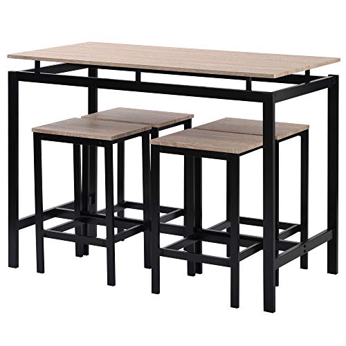 Rockjame Dining Table Set, Upgrade Version 5 Piece Counter Height Pub Table Set with 4 Chairs for The Bar, Breakfast Nook, Kitchen Room, Dining Room and Living Room (Oak)