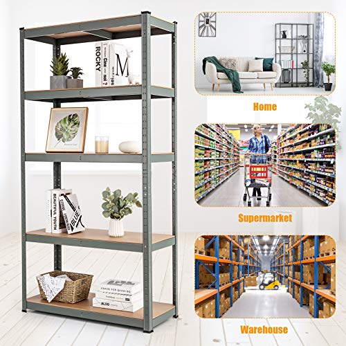 Tangkula Metal Storage Shelves, Heavy Duty Steel 5 Tier Utility Shelves with Adjustable Shelves, Bolt-Free Assembly, High Weight Capacity, Garage Organization Storage Rack, 36" Lx16''Wx72 H (1, Grey)