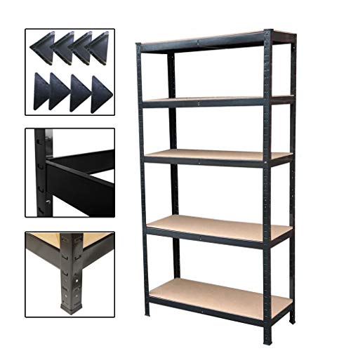 FuAuto Heavy Duty Storage Shelving Unit Storage Racking Utility Rack Garage Shelves Metal Steel Shelf for Workshop/Shed/Garage/Kitchen/Office, 5-Shelf Adjustable, 77" x 39" x 20", Black
