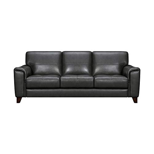 Armen Living Bergen 87" Leather Square Arm Sofa, Pewter
