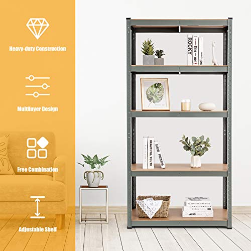 Tangkula Metal Storage Shelves, Heavy Duty Steel 5 Tier Utility Shelves with Adjustable Shelves, Bolt-Free Assembly, High Weight Capacity, Garage Organization Storage Rack, 36" Lx16''Wx72 H (1, Grey)