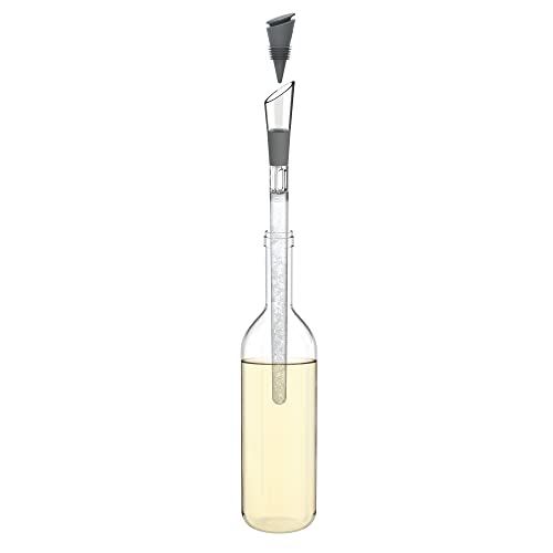 Host Chill Cooling Wine Pour Spout, Cooling Gel, Wine Stopper, Bottle Sealer, Bottle Chiller, Drip Free Pourer, Wine Cork Spout, 2-Piece Design, Preserve wine, Plastic and Silicone, Grey