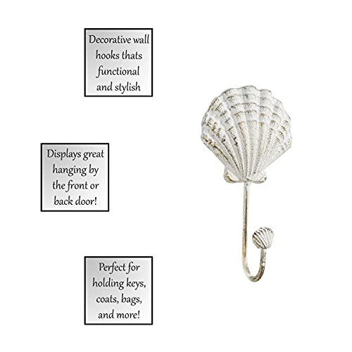 47th & Main Coastal Cast Iron Wall Hook, 3.93" L x 7.87" H, White Shell