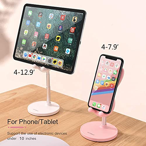 NocksyDecal Cute Bunny Phone Stand, Kawaii Cell Phone Holder for Desk Compatible with All Mobile Phone, Tablet, Switch, Height Angle Adjustable, Pink Office Decor Gift for Girl Women