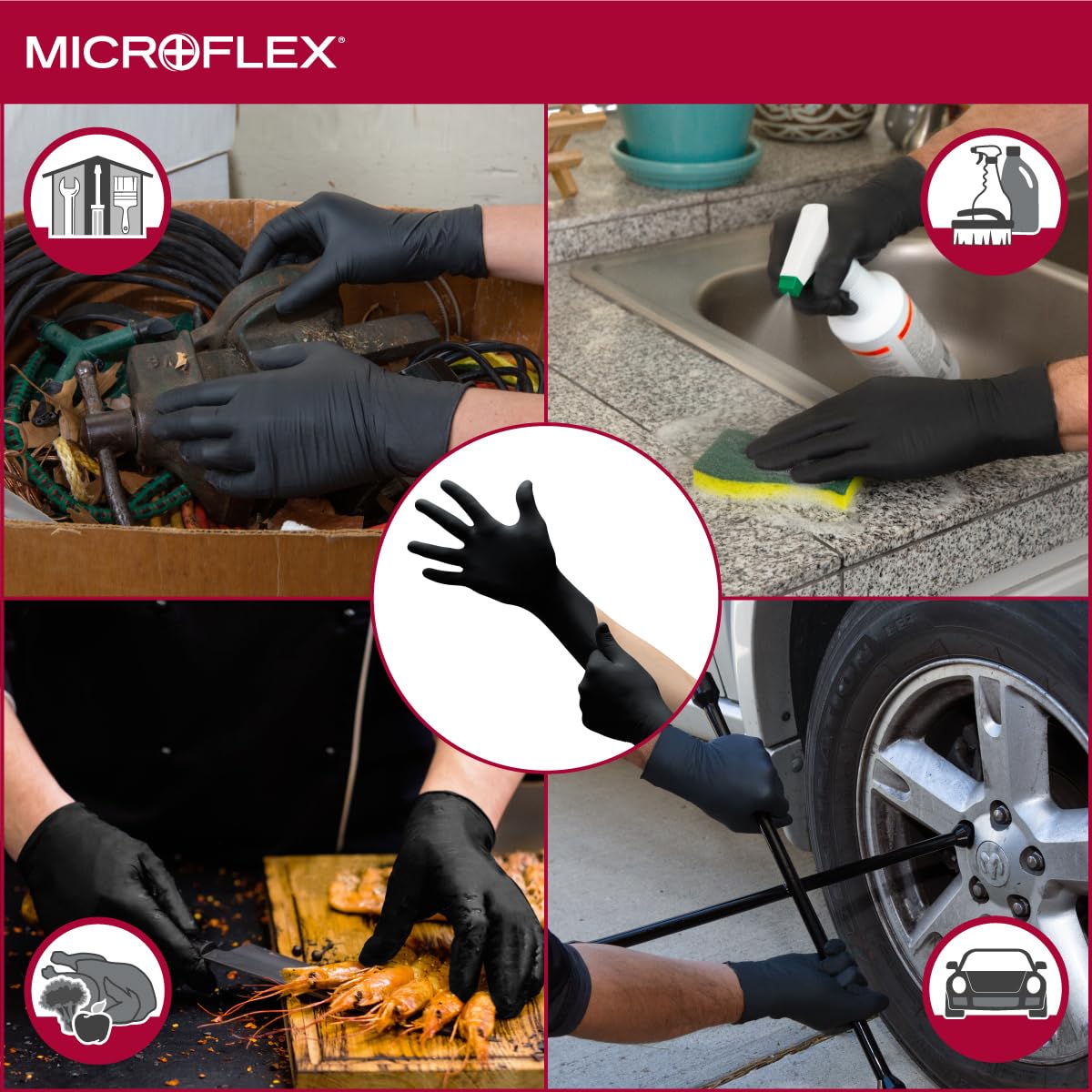Microflex Onyx N64 Disposable Nitrile Exam Gloves for Automotive, Metal Fabrication - Small, Black (Box of 100)