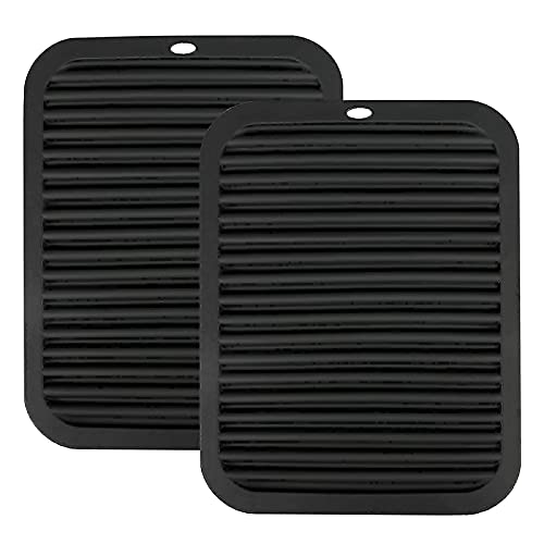 Ardanlingke 9" x 12" Silicone Trivets Mats, Heat Resistant Hot Pads for Kitchen Counter, Spoon Rest, Hot Pads, Large Coasters, Multi-Purpose Drying Trivet Mat (2 Pack, Black)