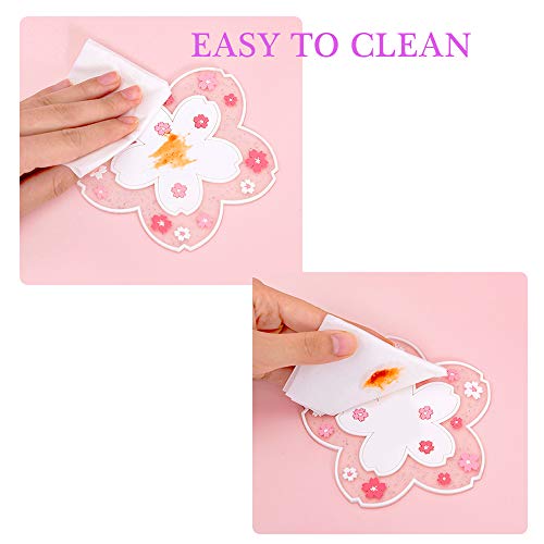Sakura Coffee Cup Mat Kawaii Coaster 2PCS Cute Cherry Blossom PVC Home Tea Mug Pink Flower Pattern Durable Anti-Skid Pot Bowl Pad Placemat for Desk Drink Table Decor Kawaii Accessories (Small)