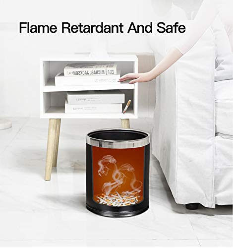 10Liter/2.64 Gallon Metal Trash Can with Faux Leather,Double-Layer Dustbin Without Cover Garbage Bin for for Bathroom Office Bedroom Living Room Kitchen (Gold Circle, Black)