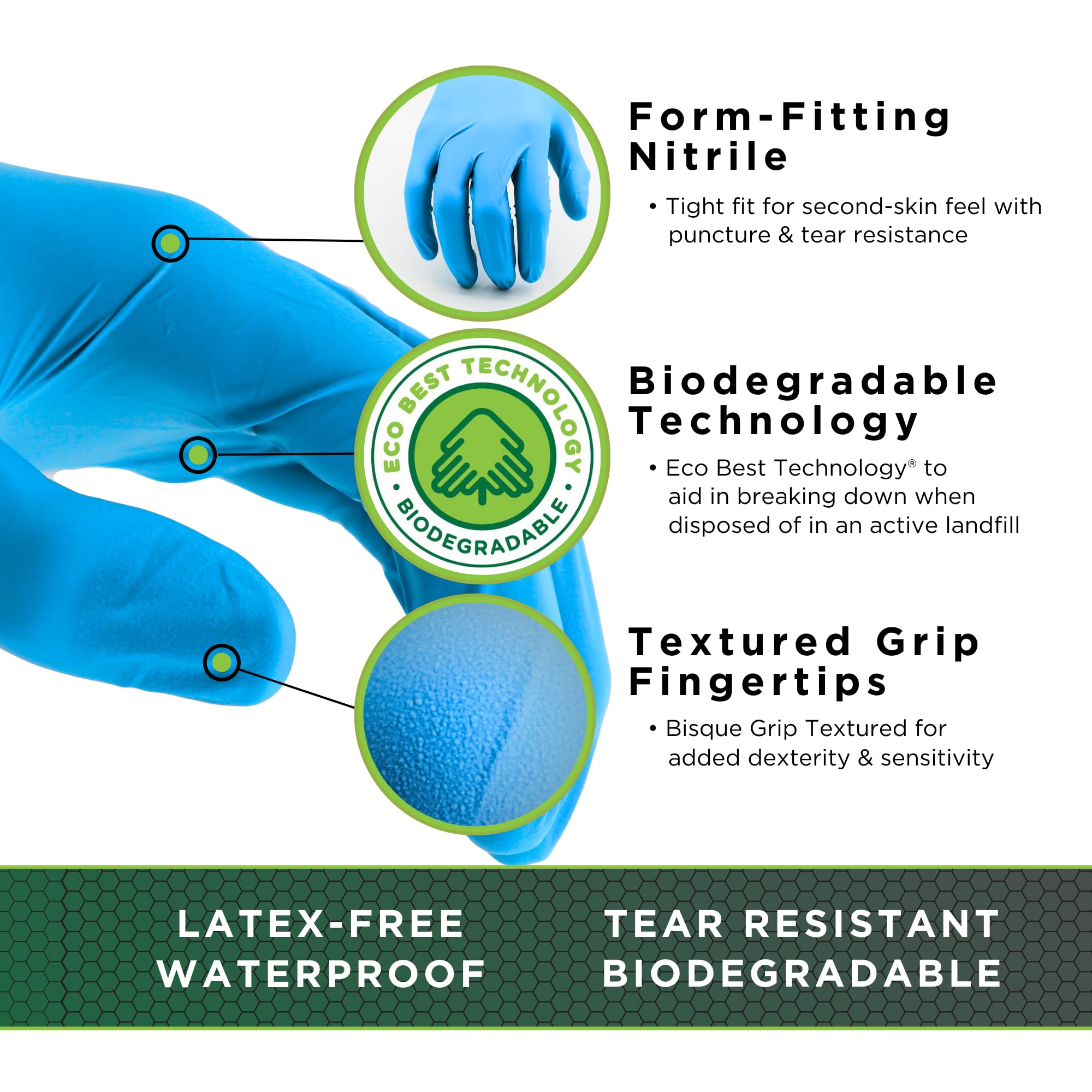 SHOWA 7500PF Biodegradable Powder-Free Nitrile Disposable Safety Glove, Food Safe, 4 Mil Thick, 9.5" Length, X-Small (1 Box)