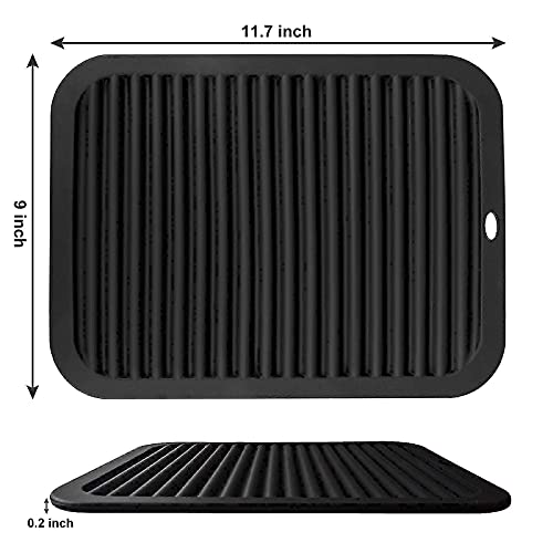 Ardanlingke 9" x 12" Silicone Trivets Mats, Heat Resistant Hot Pads for Kitchen Counter, Spoon Rest, Hot Pads, Large Coasters, Multi-Purpose Drying Trivet Mat (2 Pack, Black)